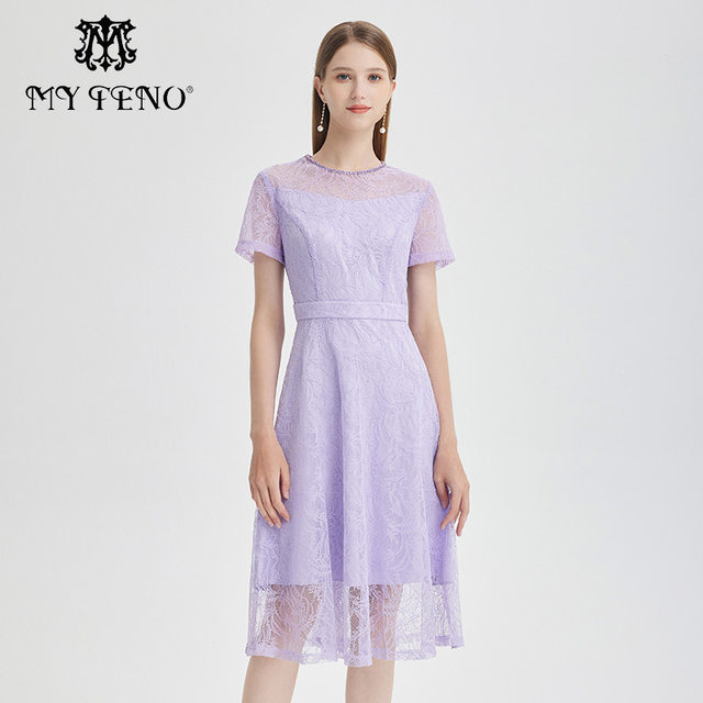Ma Tiannu Women's Clothing 2024 Summer New Purple Flower Lacey Dress ...