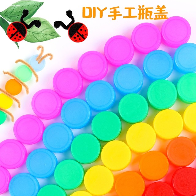 Color bottle cap plastic lid children handmade DIY paint painting art ...