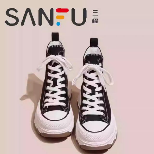 Sanfu canvas shoes women's high-top Japanese style increased thick sole ...
