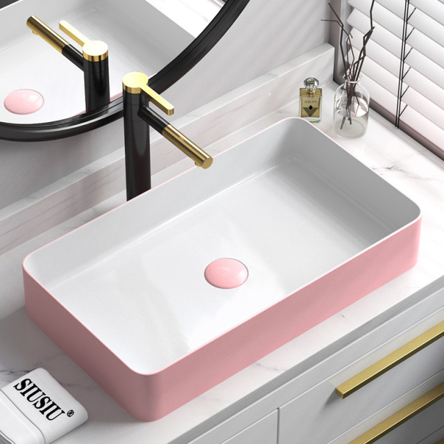 Countertop pink wash basin rectangular wash basin single basin small ...