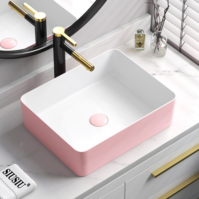 Countertop pink wash basin rectangular wash basin single basin small ...