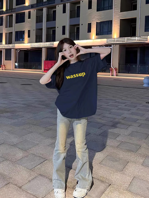 WASSUP American trendy brand couple wear short-sleeved T-shirt women's ...