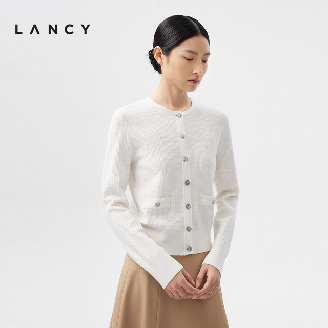 LANCY/Langzi 2024 Spring and Autumn Exquisite Wool Knitted Cardigan High-Quality Temperament ...