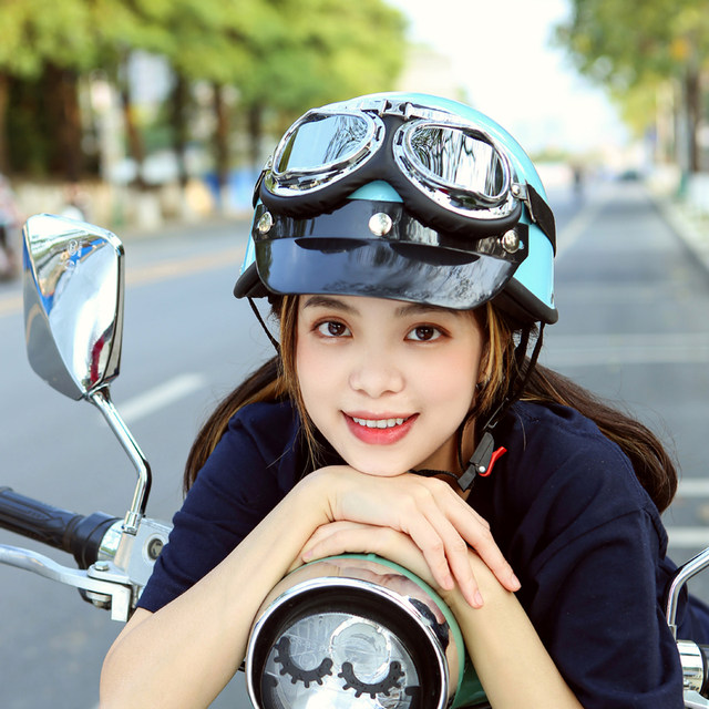 3c fresh summer solid color electric car helmet retro battery car ...