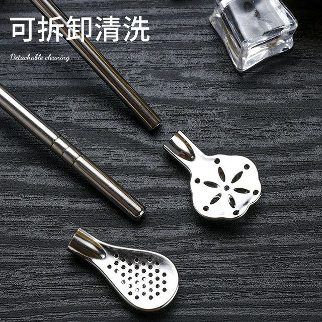 Extended straw spoon 304 stainless steel milk tea mixing and filtering ...