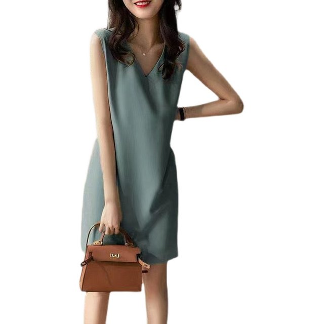 Sleeveless solid color simple dress for women 2022 summer new Korean ...