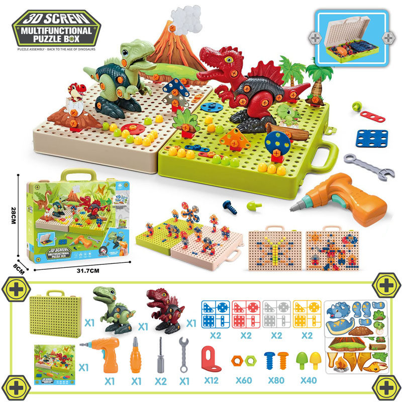 Pinot Dinosaur Assembly Toy Set - Electric Drill & Tool Box