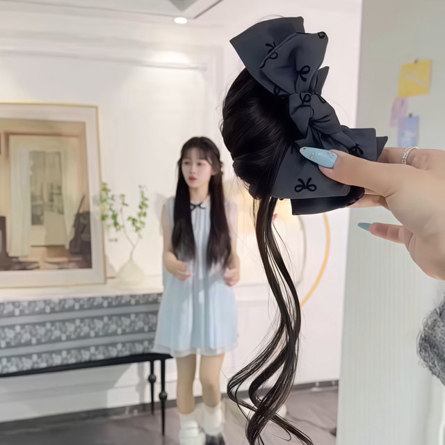 Low-high bun wig wig natural simulation grabbing bow bun hair increase ...