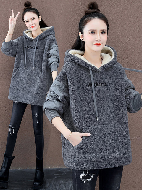 Lamb Wool Sweatshirt for Women, Autumn and Winter 2025, Loose Hooded ...