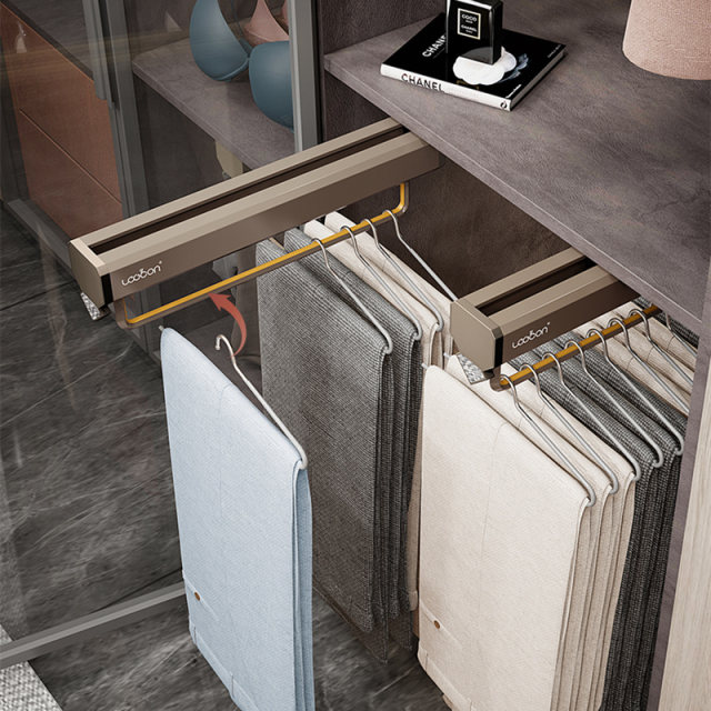 Telescopic trouser rack wardrobe built-in pull-out household storage ...