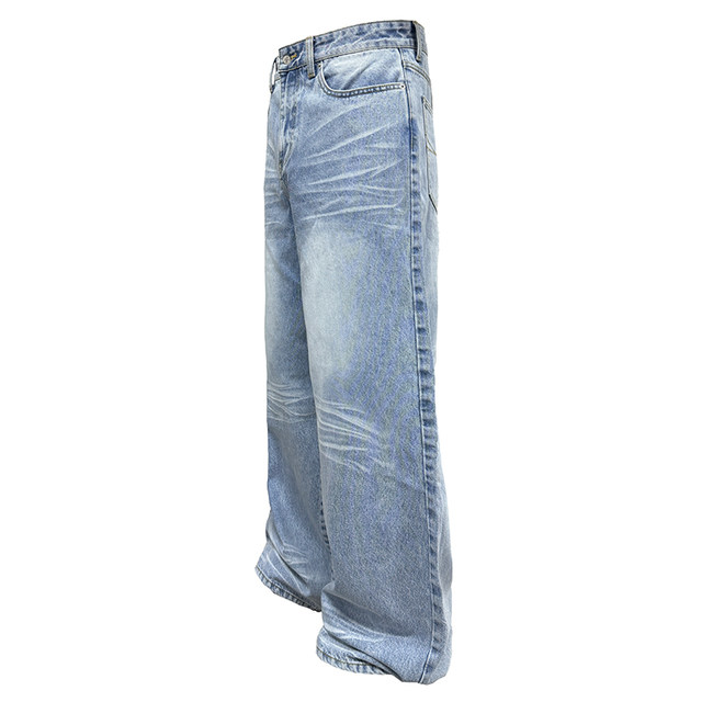 JCAESAR BLUE ICE DENIMS ice blue washed jeans messy whisker baggy style trousers