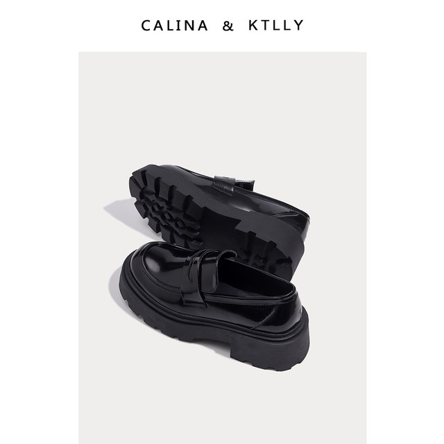 CALINA/KTLLY black thick-soled loafers for women 2024 new small leather ...