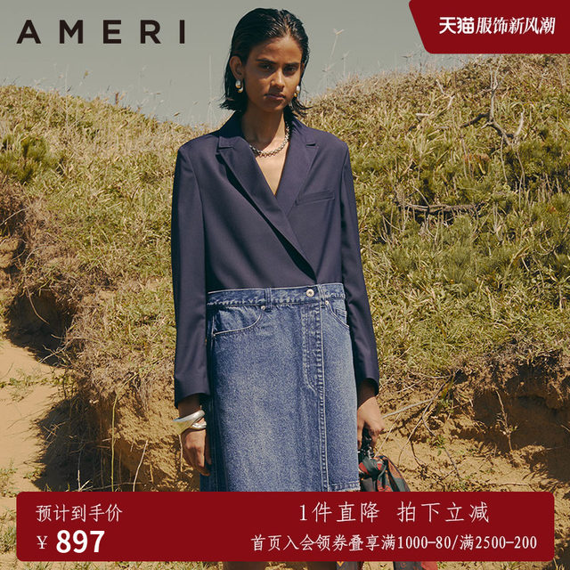 AMERI new niche denim splicing suit jacket suit jacket fashionable top 01110620500