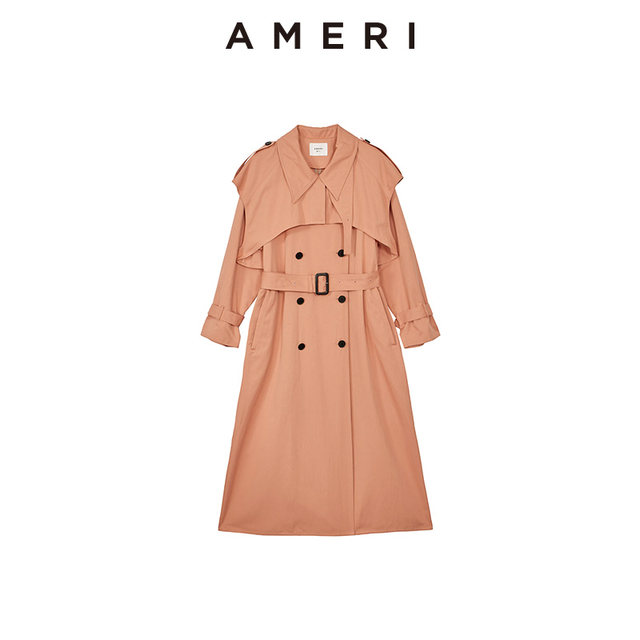 AMERI two-piece removable mid-length trench coat with rivet design and retro-looking long coat ...