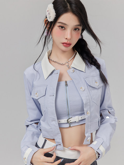 LA CRAWFISH retro modern pu splicing jacket short jacket women's group ...