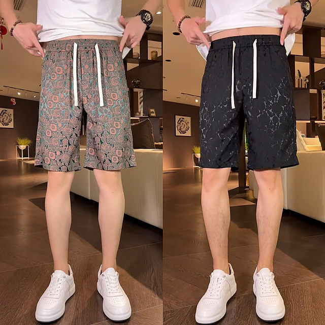 Summer new style jacquard ice silk breathable casual shorts for men ...