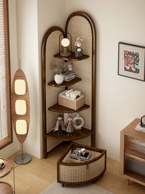 Retro corner storage rack integrated with corner triangle cabinet ...