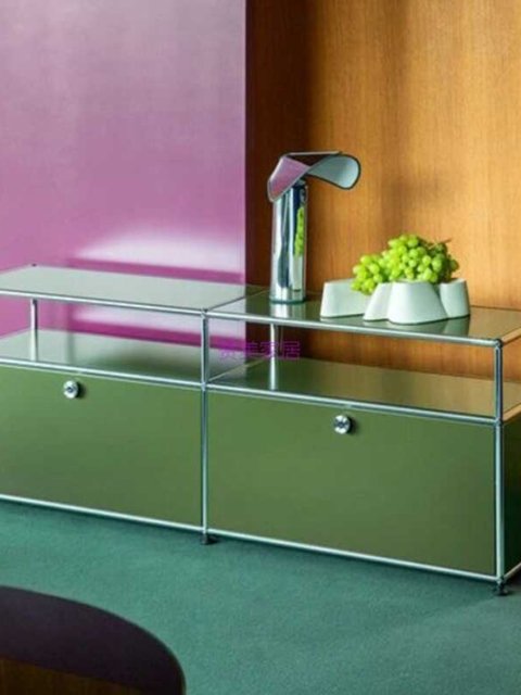 Korean version of usm module combination cabinet stainless steel olive green sideboard simple ...