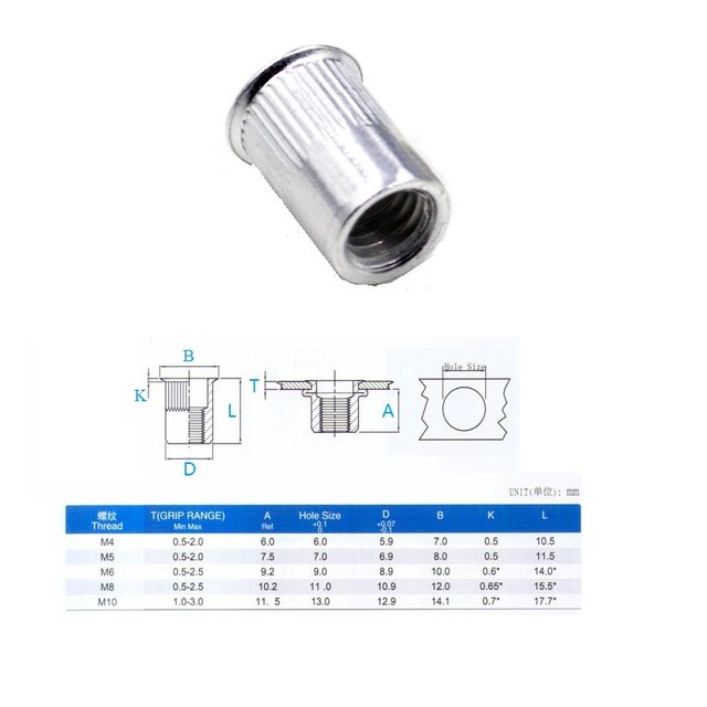 100Pcs/Lot Aluminum Alloy Countersunk Head Rivet Nut Insert