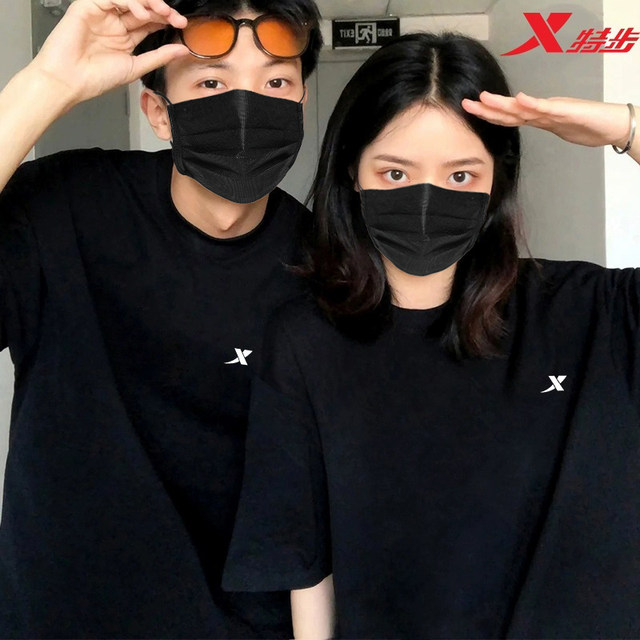 Xtep pure cotton short-sleeved T-shirt for men and women 2025 summer simple loose couple half ...