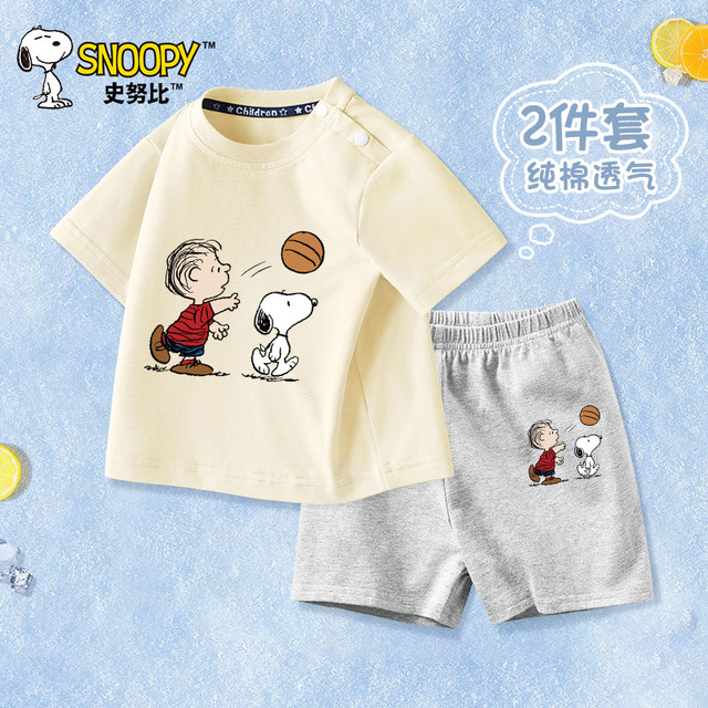 Snoopy boy short-sleeved suit summer boy handsome thin section T-shirt ...