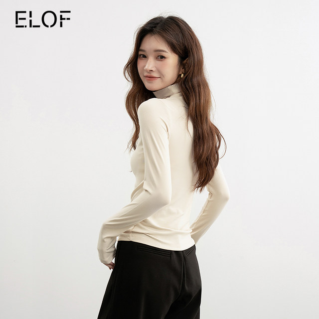ELOF long-sleeved women's T-shirt pile collar 2024 new autumn and ...