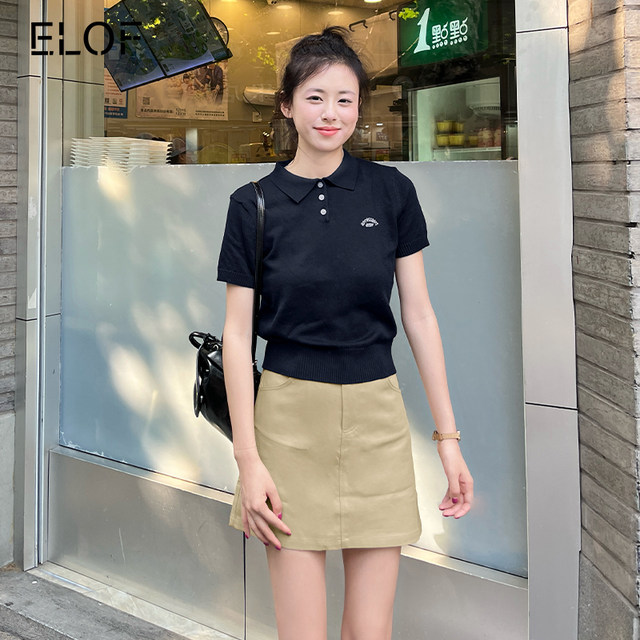 ELOF right shoulder polo sweater sweater women's top 2024 design T ...