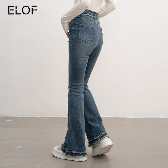 ELOF high-waisted woolen jeans for women, blue trousers, casual, narrow ...