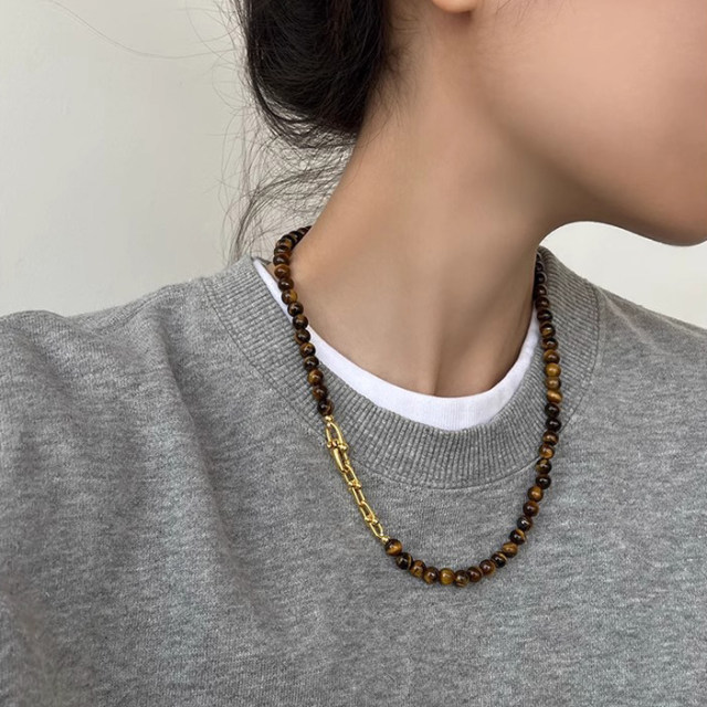Tiger eye stone sweater chain women's niche design high-end neck chain ...