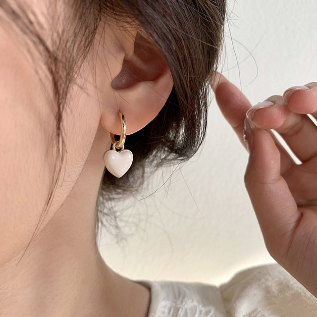 White dripping glaze love earrings niche design high-end earrings 2024 new trendy sterling ...