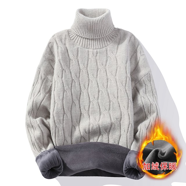 Woodpecker Turtleneck Sweater Men's Winter Plush Thick Solid Color Wool ...
