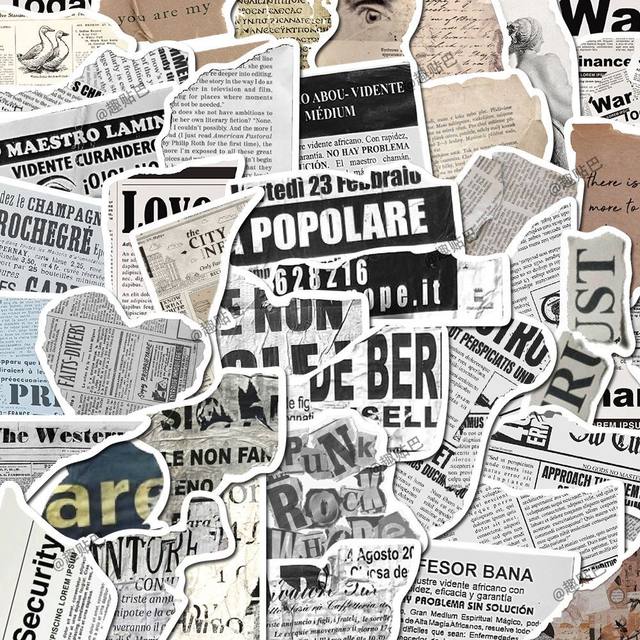 New 102 fragmented text stickers American retro newspaper literary high ...