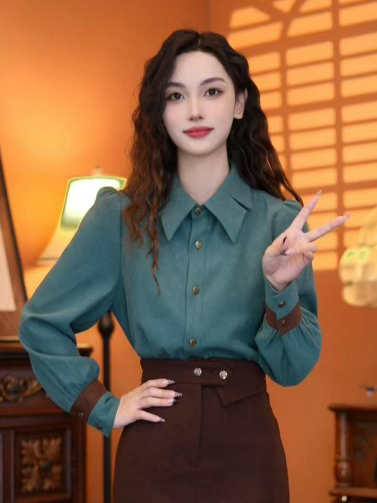 Hong Kong style retro design shirt for women in autumn and winter 2025 ...