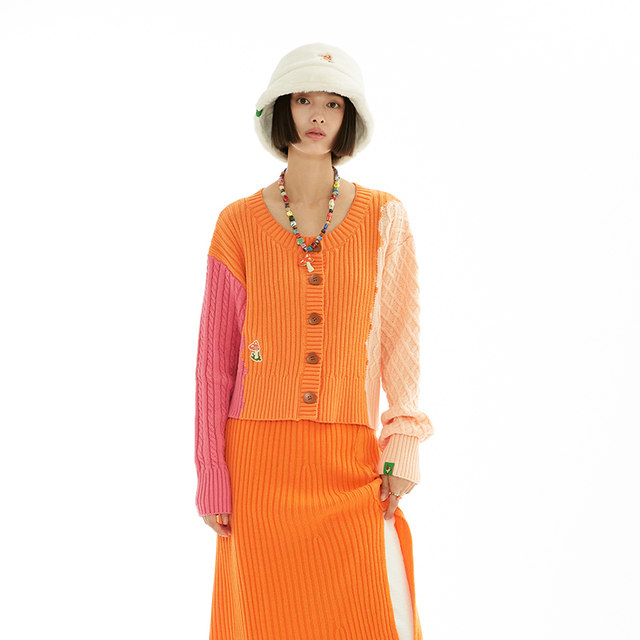 MeltingSadness three-color irregular patchwork knitted short cardigan