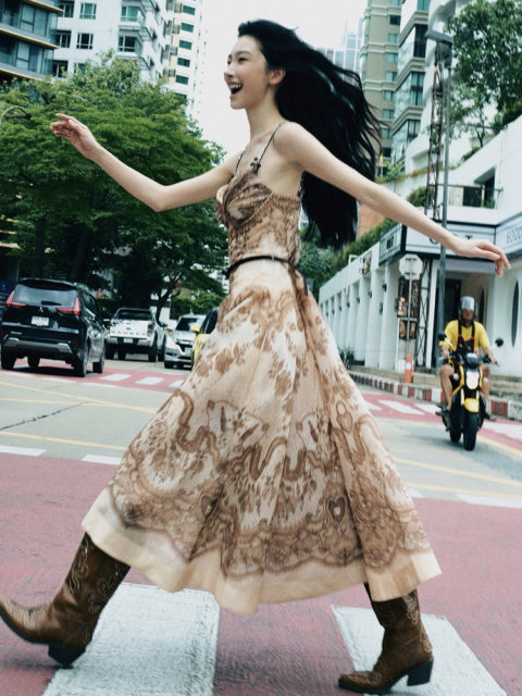 Yu Shuxin Yimeng Ling's same Bohemian suspender print dress women's ...