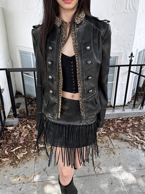 Fulltide autumn and winter new retro palace punk street style splicing ...