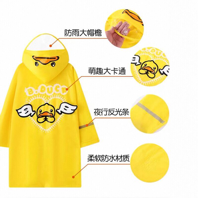 B. duck Children's Raincoat - Yellow Duck Poncho for School