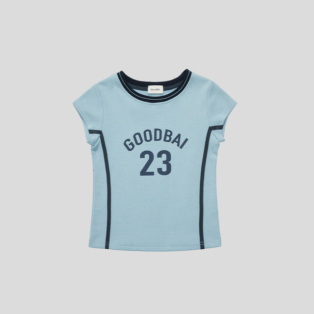 GOODBAI logo print retro contrasting tight fly sleeves T-shirt