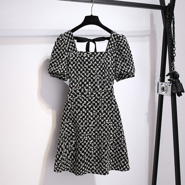 White small fresh flower cubes collar bubble sleeve dress female 2024 ...