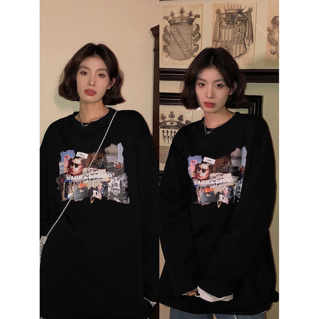 Autumn and winter white T -shirt women long -sleeved loose large size ...