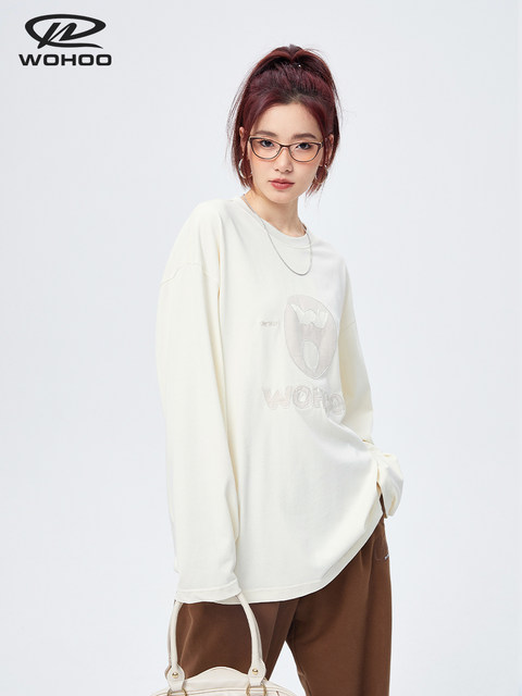 WOHOO candy color patch embroidery large logo long sleeve street ...