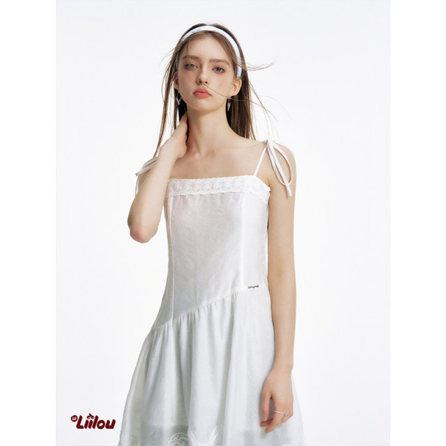 Liilou24ss loose lace splicing irregular strap lace suspender skirt