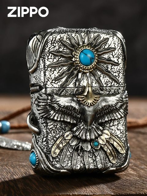 Official genuine zippo lighter Indian turquoise sun eagle genuine armor ...
