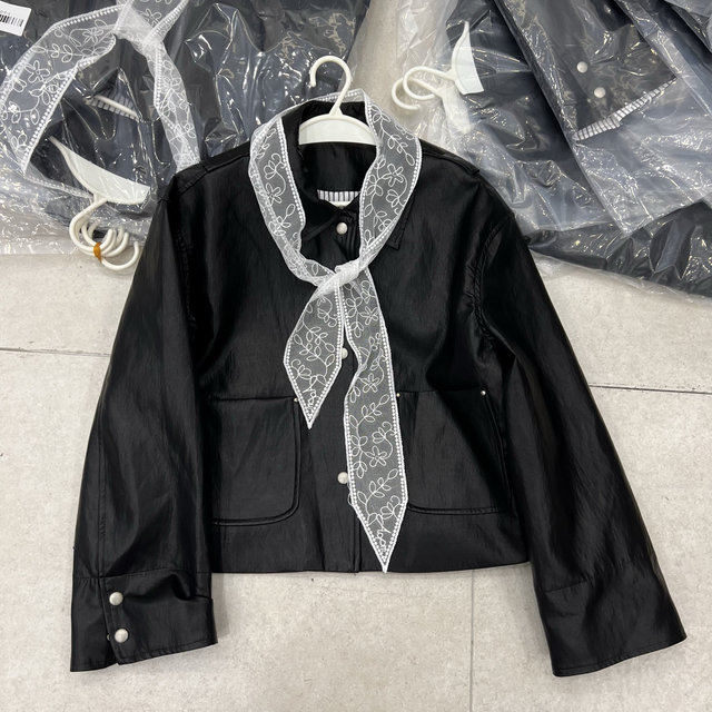 European lace scarf leather jacket for women 2025 spring and autumn new ...