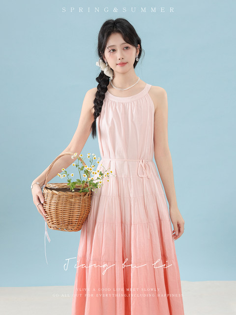 Jiang Buli Sweet Vacation Style Gradient Neck Dress Women's 2025 Spring ...