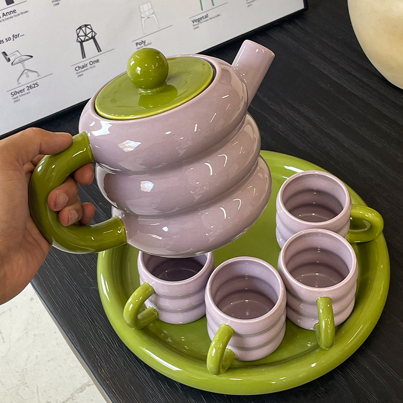 Korean Ceramic Tea Set - 6pc Herbal Tea Set for 4 People