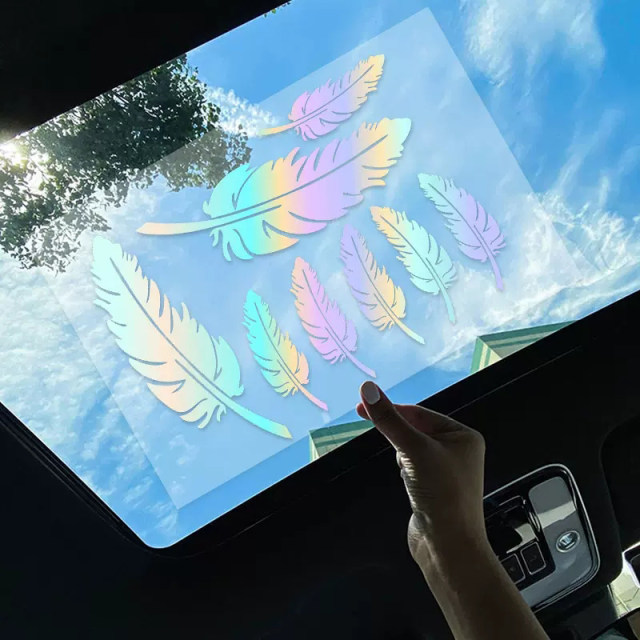 Colorful laser feather car sticker front bumper car paint scratch marks ...