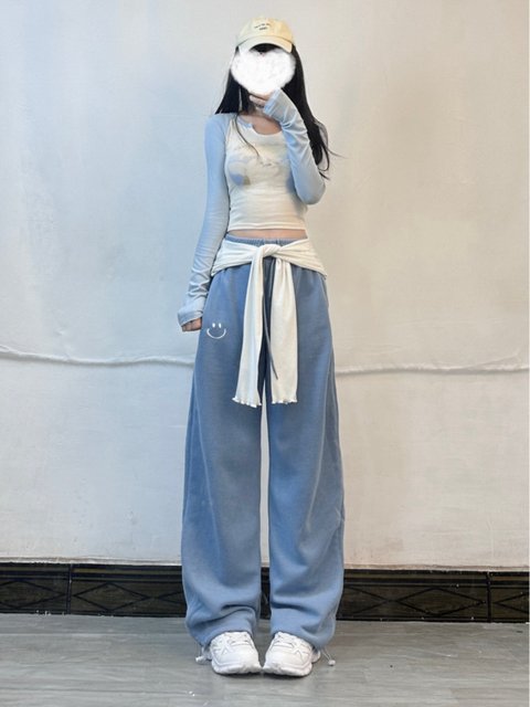 XXBUNI jazz dancing pants women's blue cat top + baby blue sports pants ...