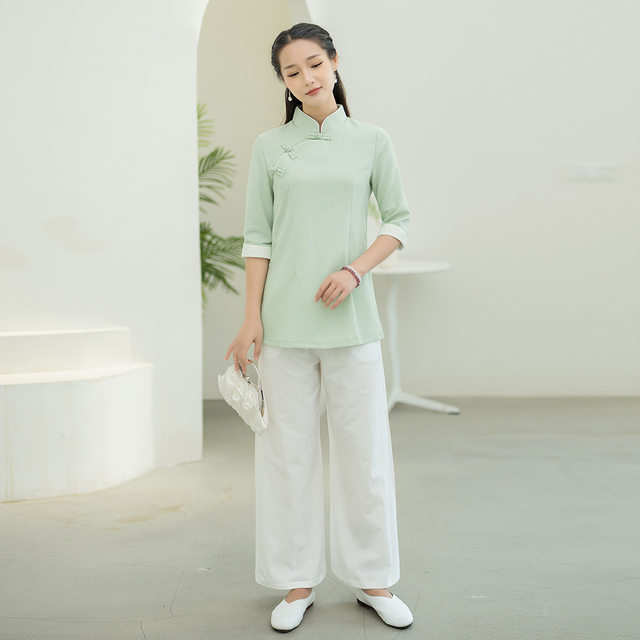 Plain tea clothes Chinese Zen tea clothes Zen clothes cotton and linen ...