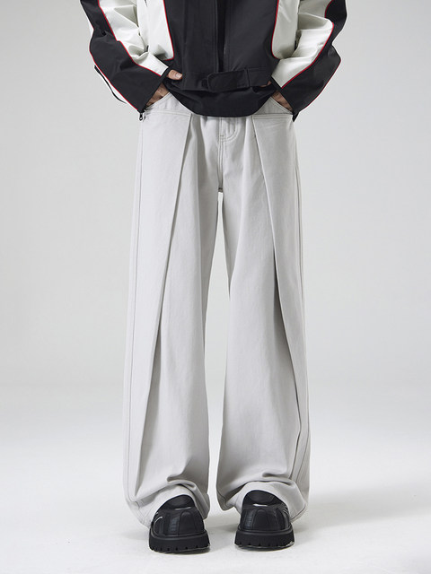 Jfu autumn new American casual suit bat pants men's denim loose ...